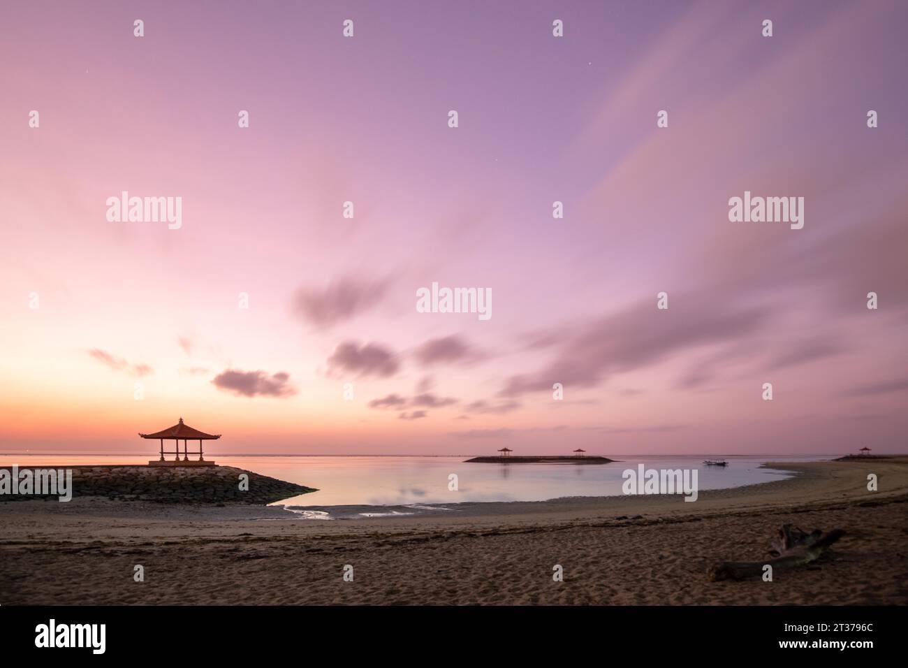 Sunrise over the sea. View from the sandy beach to the horizon. There ...