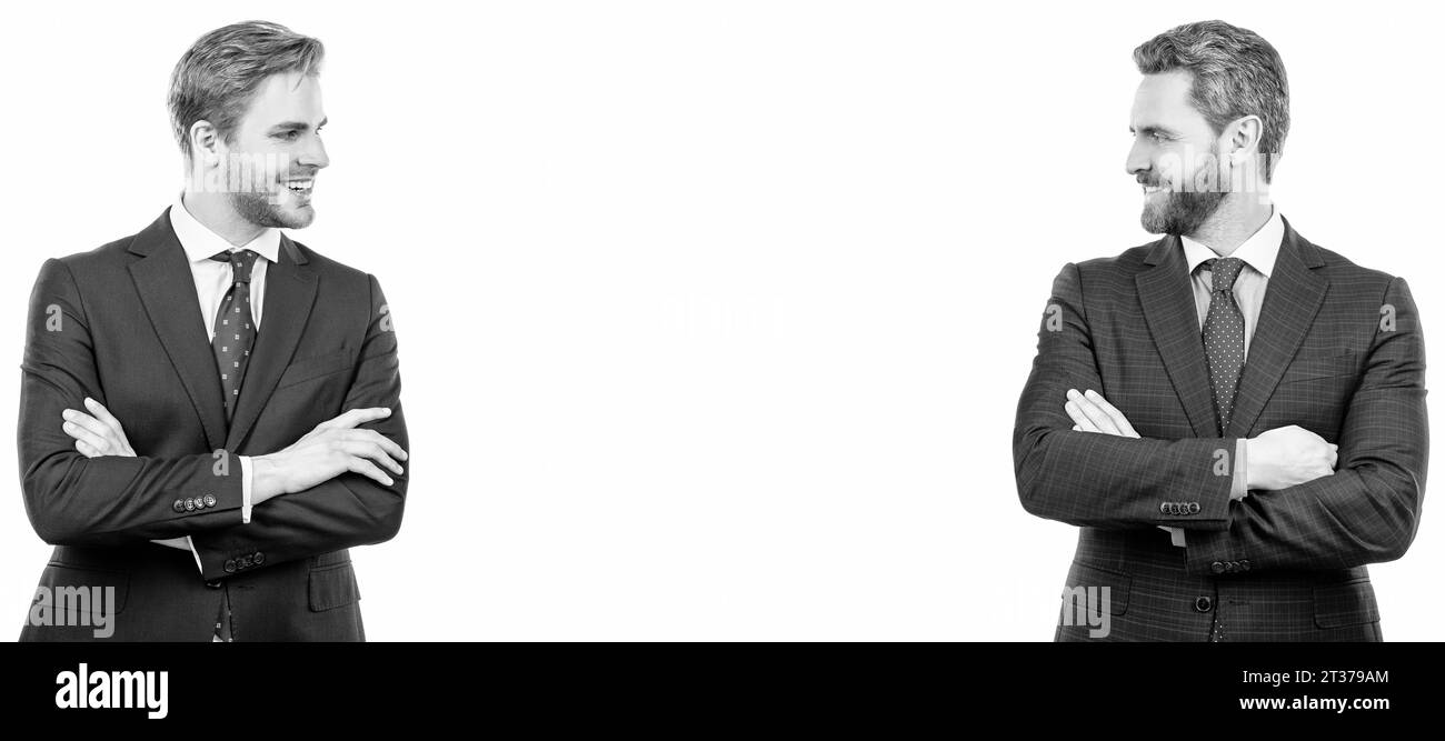 Confident businessmen professional men in formalwear keeping arms ...