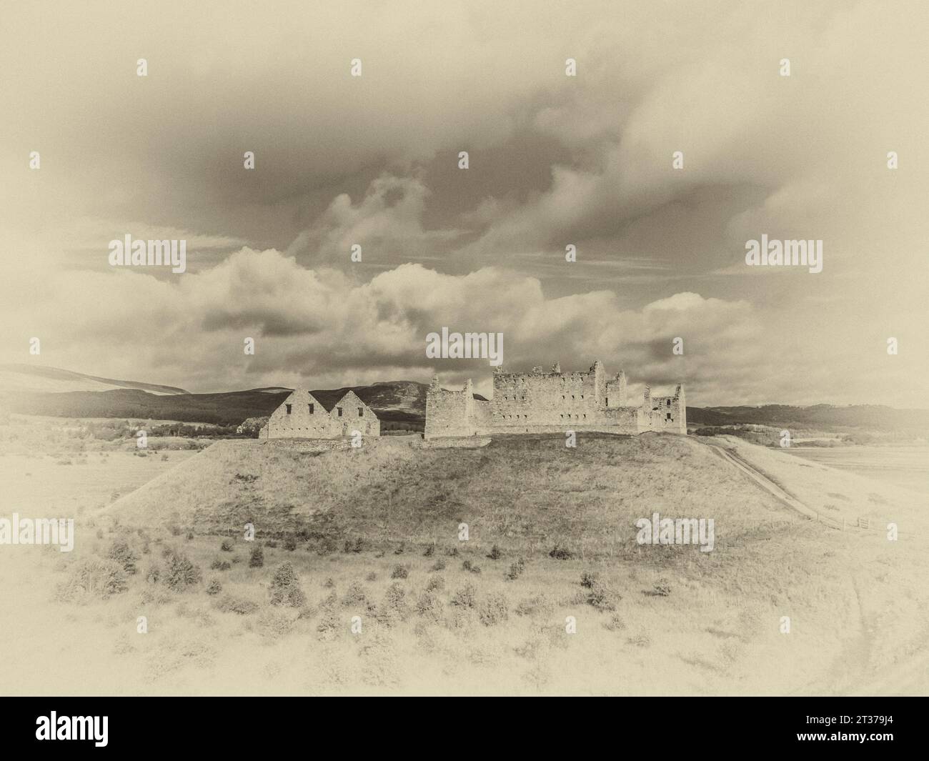 The image is of the ruins of Ruthven Military Barracks. Built in 1721 ...