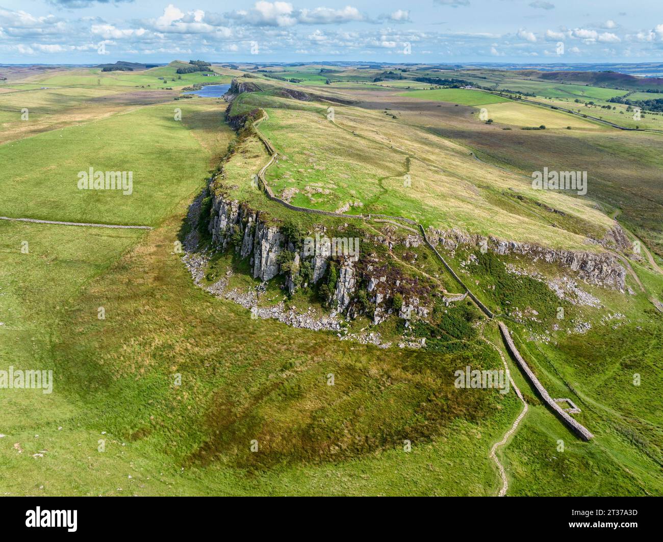 Aerial view of Hadrian's Wall, Steel Rigg, Haltwhistle, Northumberland ...