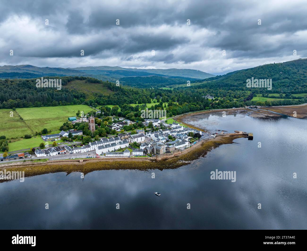 Aerial view of the village of Inveraray on Loch Fyne, a 65 kilometre ...
