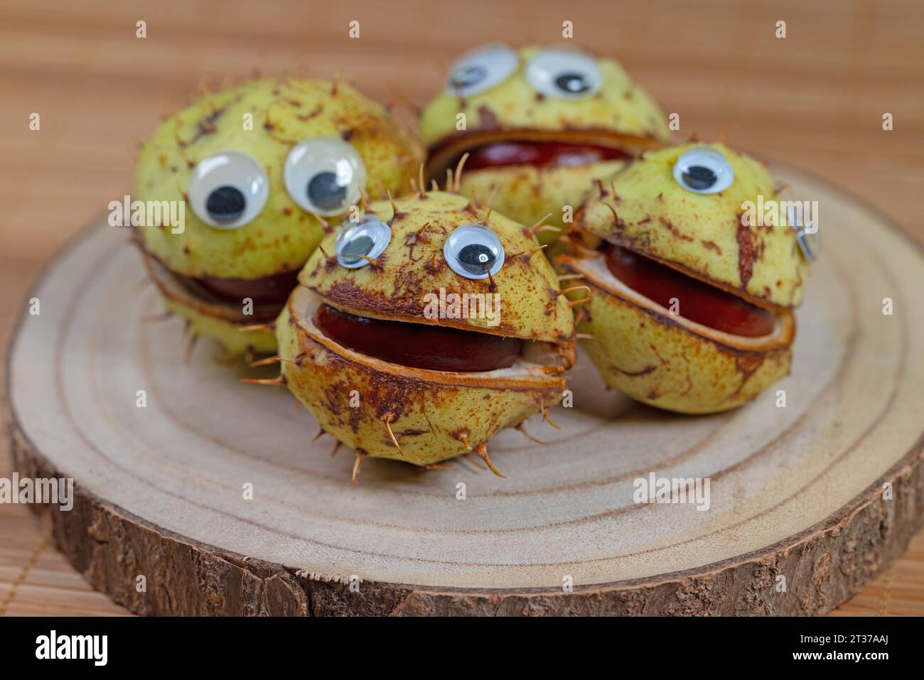 Laughing chestnuts with eyes and mouth Stock Photo - Alamy