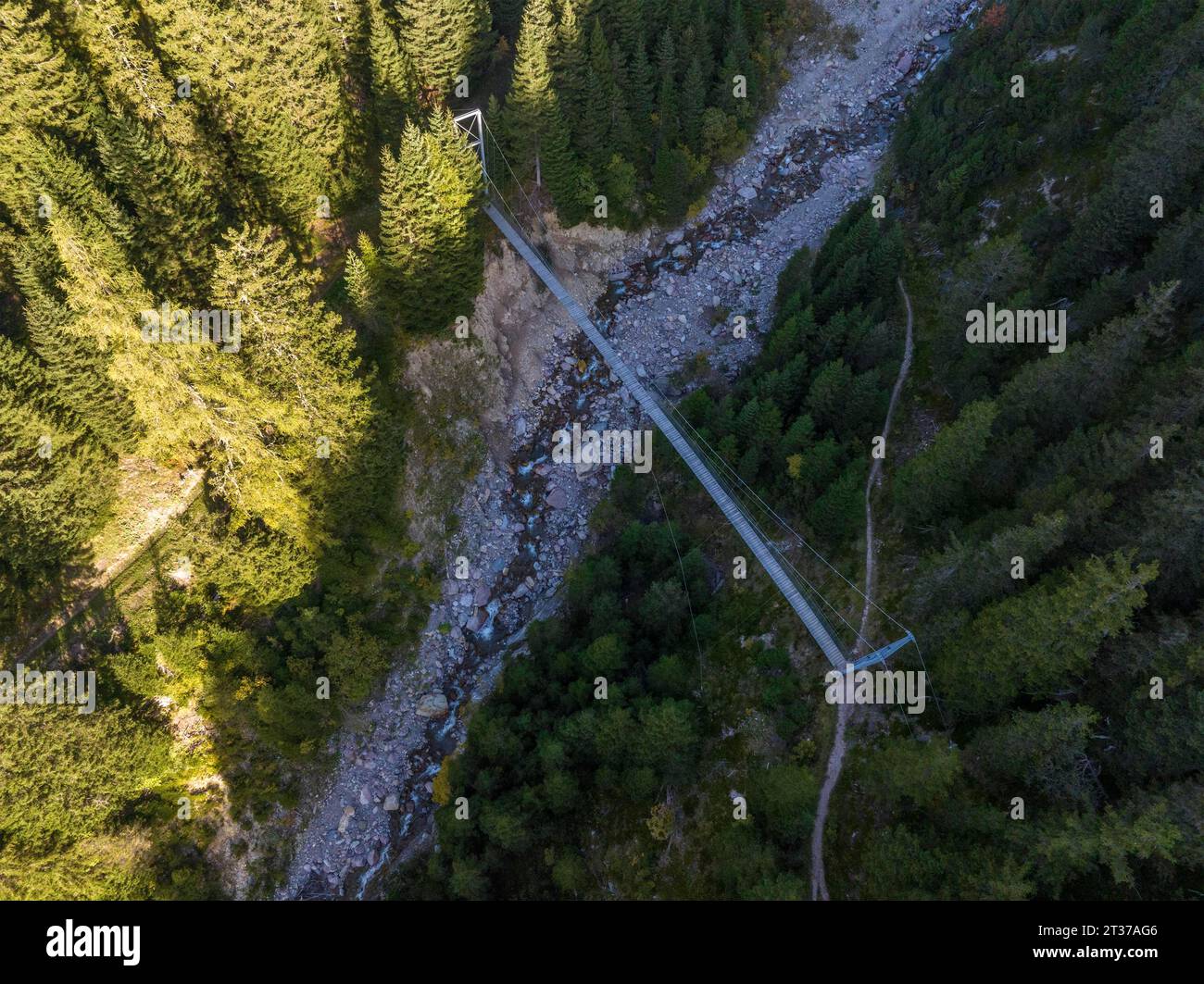 Aclas d'Alvagni suspension bridge, drone shot, Alp Aclas Dafora ...
