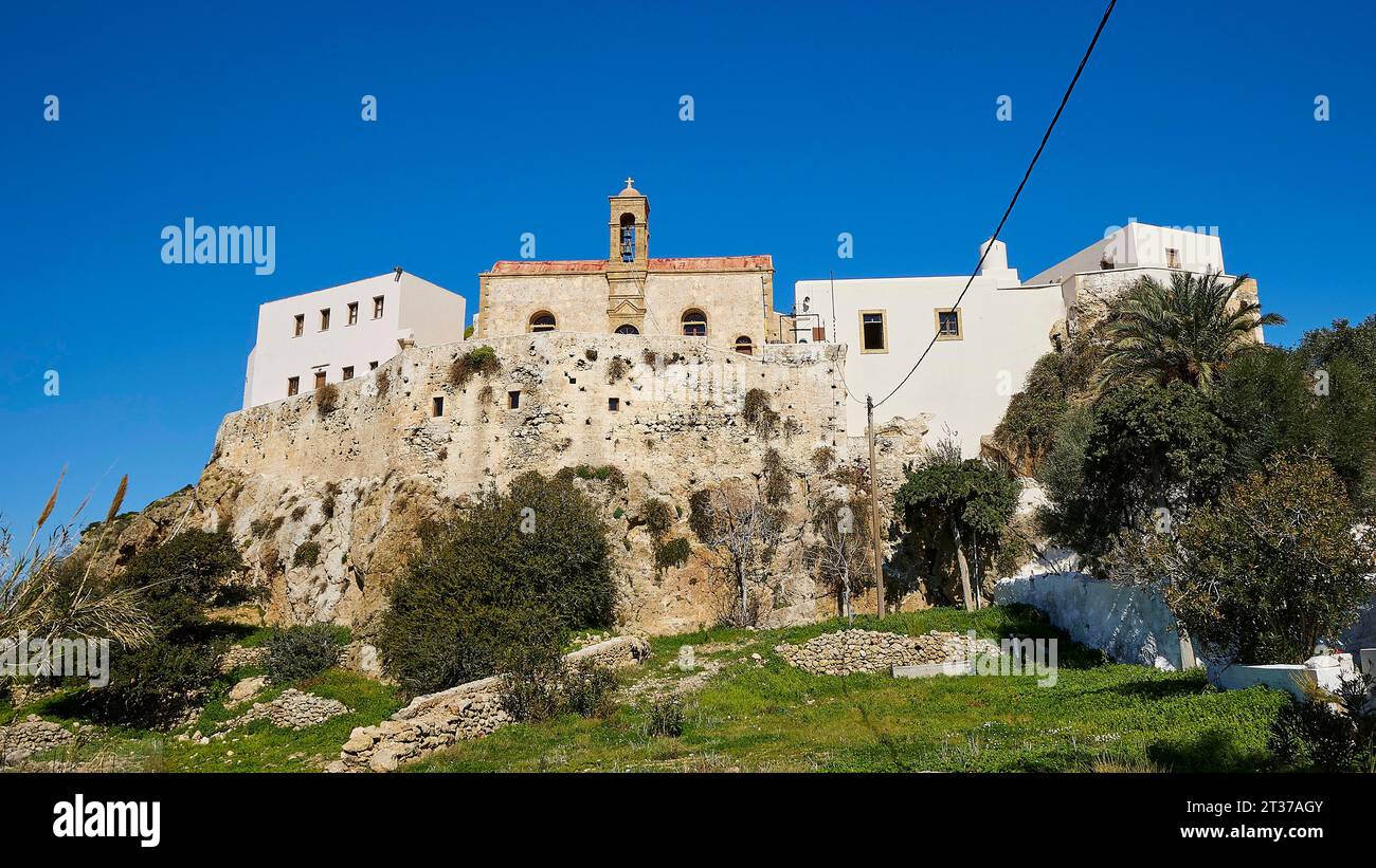 Super wide angle, church, white buildings, red roof, palm tree, tree ...