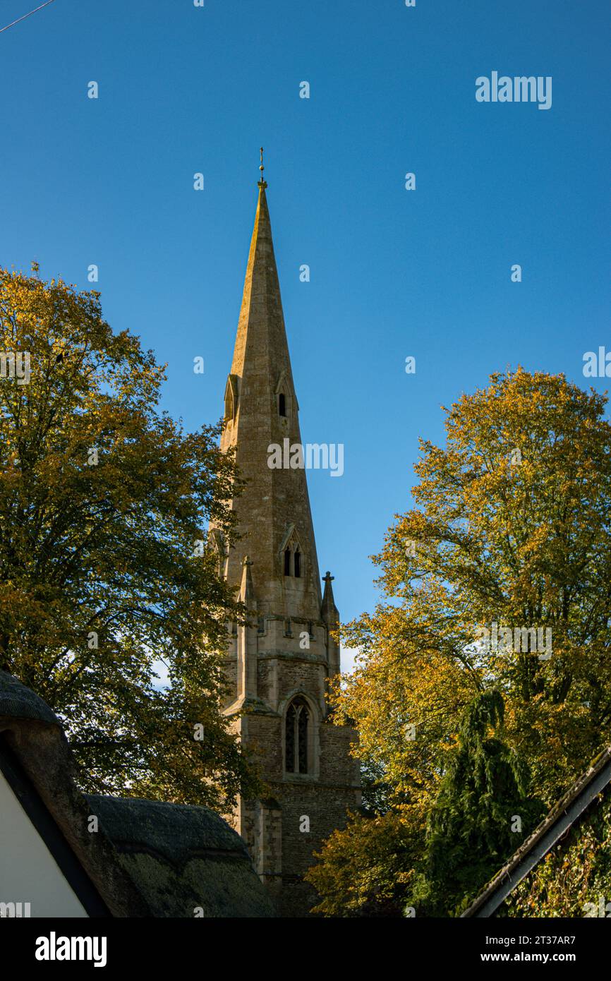St Mary's Church Spire with Autumnal Trees in Houghton, Cambridgeshire ...