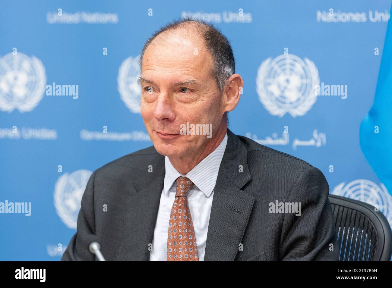 New York, USA. 23rd Oct, 2023. Philippe Gautier, Registrar of the ICJ attend briefing by Judge ...