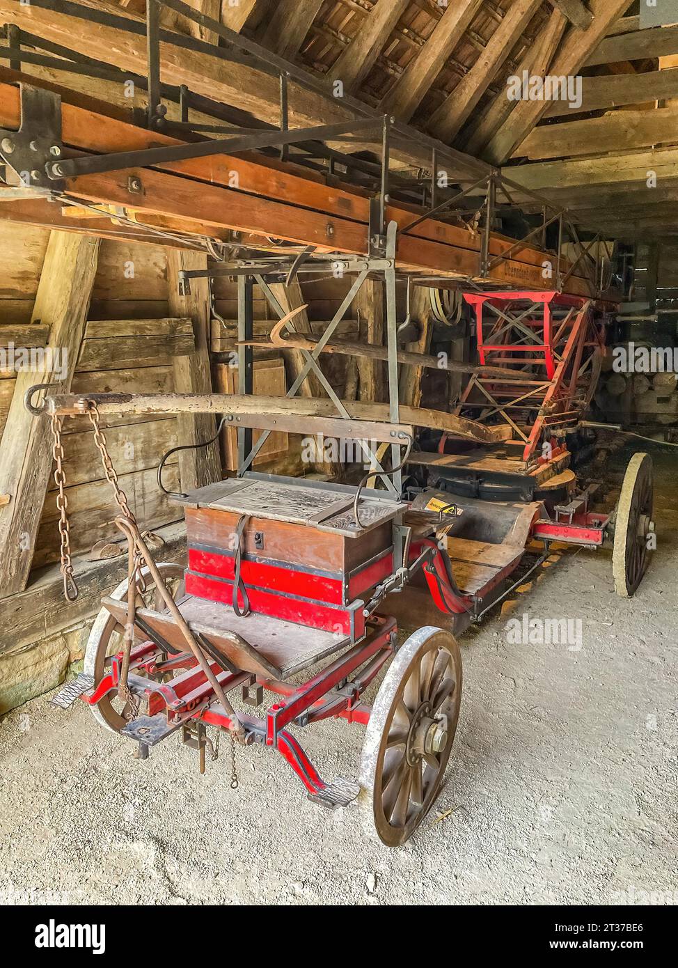 Historic fire engine for horse-drawn carriage from the early 20th ...
