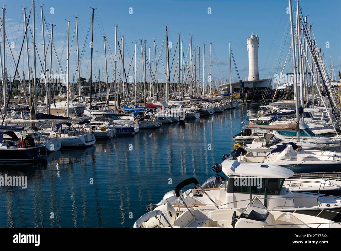 Yacchten and lighthouse at Port de Crouesty, the port of Arzon, in ...