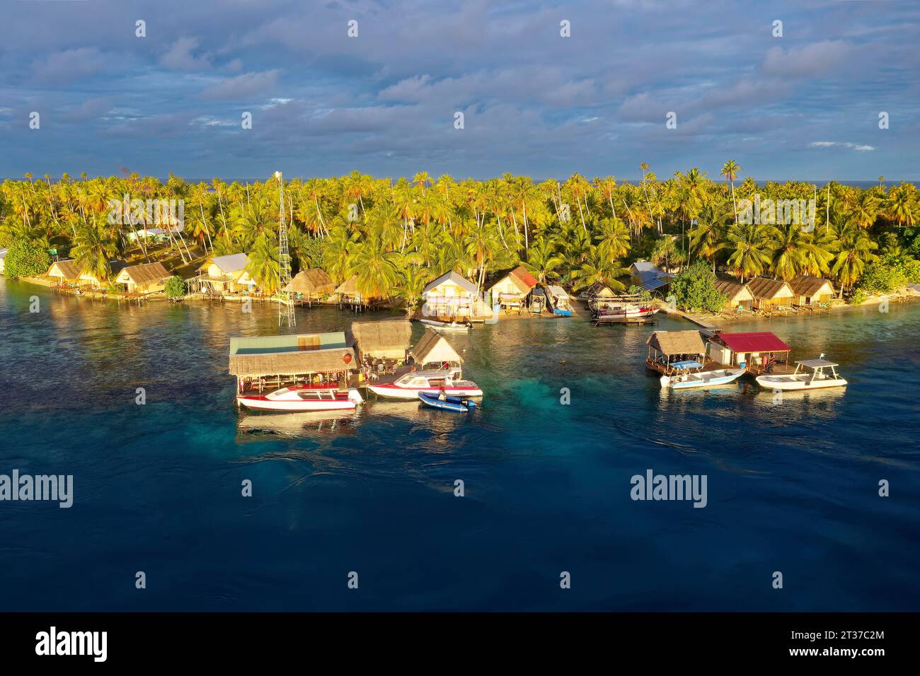 Aerial view, Tetamanu Village, at South Pass, South Channel ...