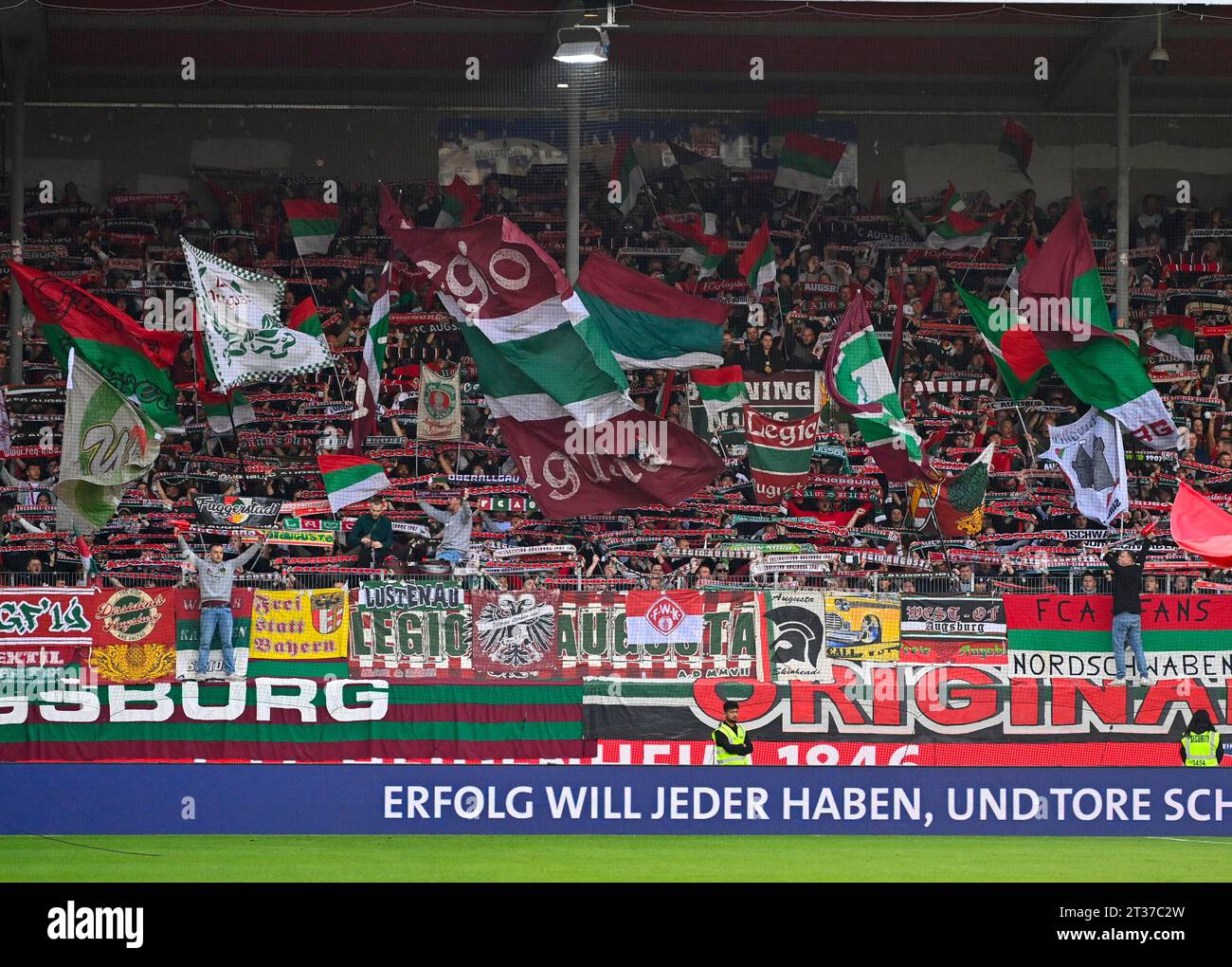 Fan block FC Augsburg FCA, Voith Arena, Heidenheim, Baden-Wuerttemberg ...