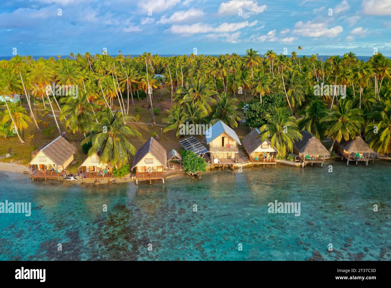 Aerial view, Tetamanu Village, at South Pass, South Channel ...