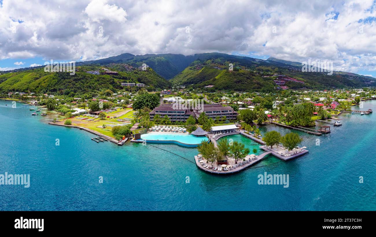 Panorama, Aerial view, Northwest coast, Te Moana Tahiti Resort, Tahiti ...