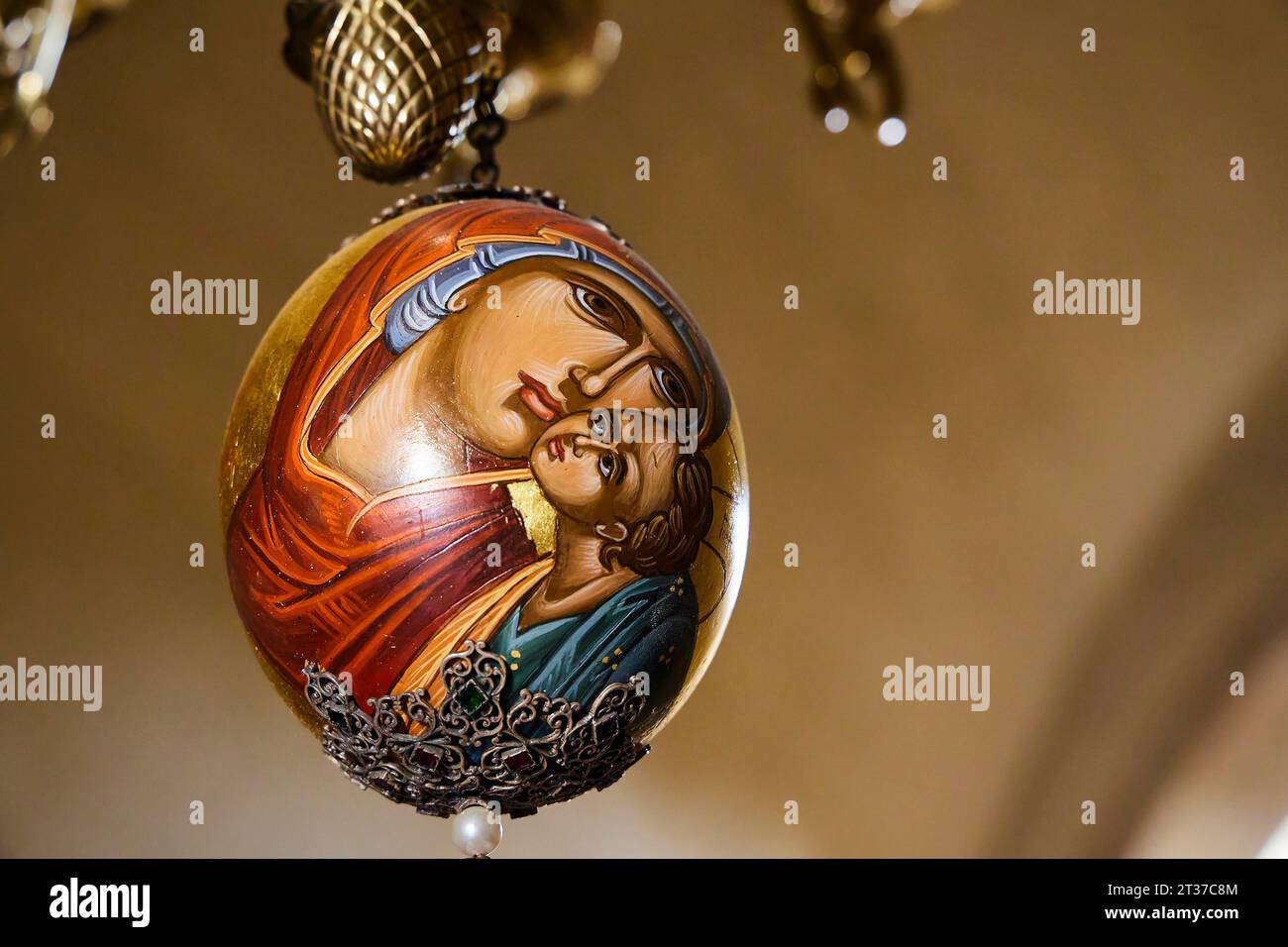 Macro, jewellery ball, Mother of God, Child Jesus, close, Panagias ...