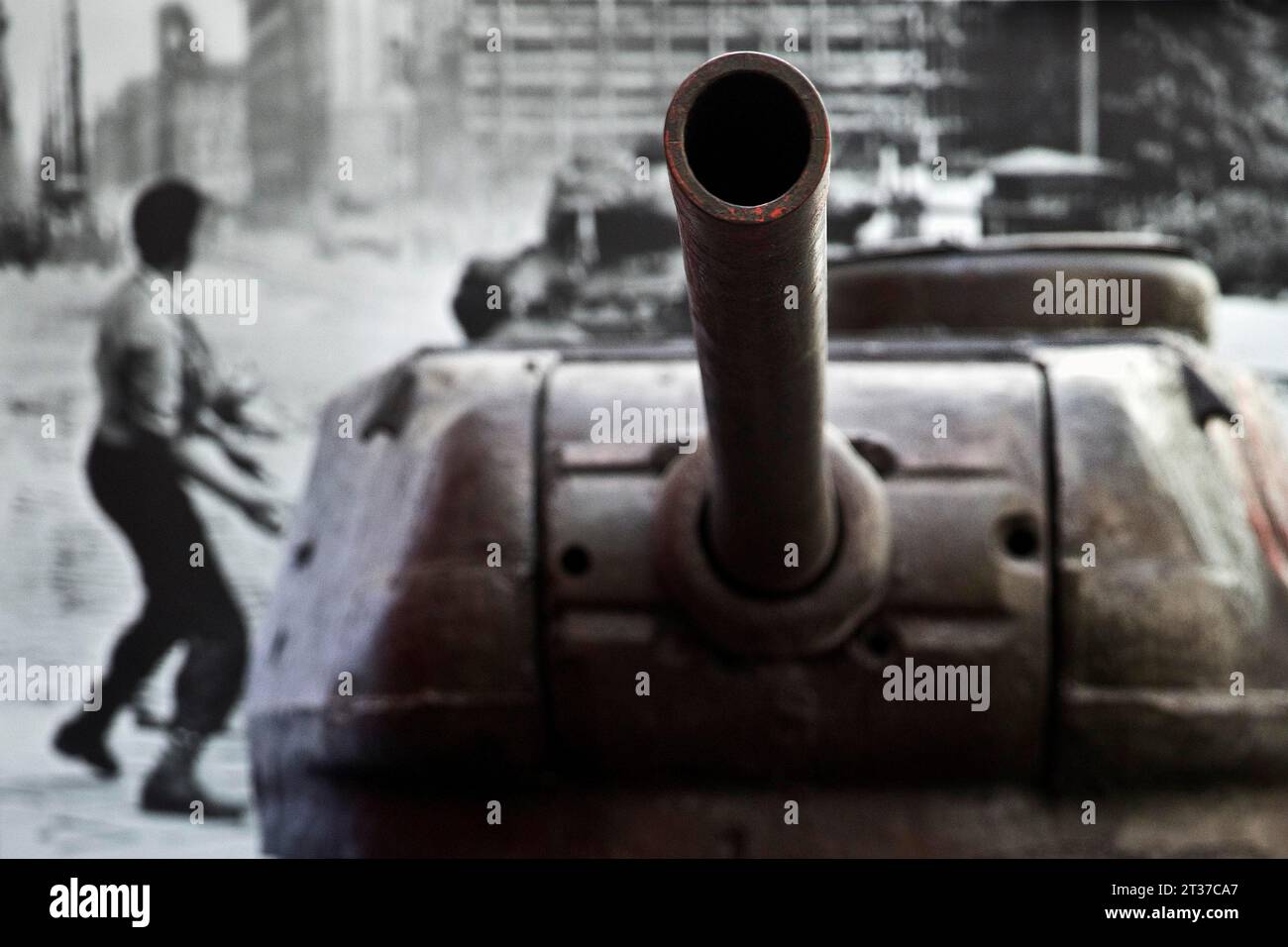 Soviet tank and photo of the uprising of 17 June 1953 in East Berlin ...