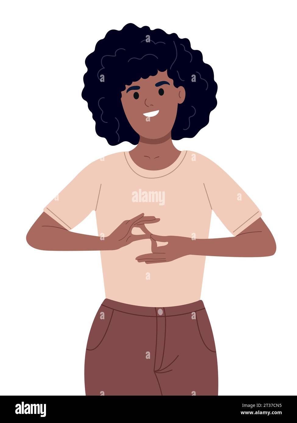 Sign language. Deaf mute young black woman on white background Stock ...