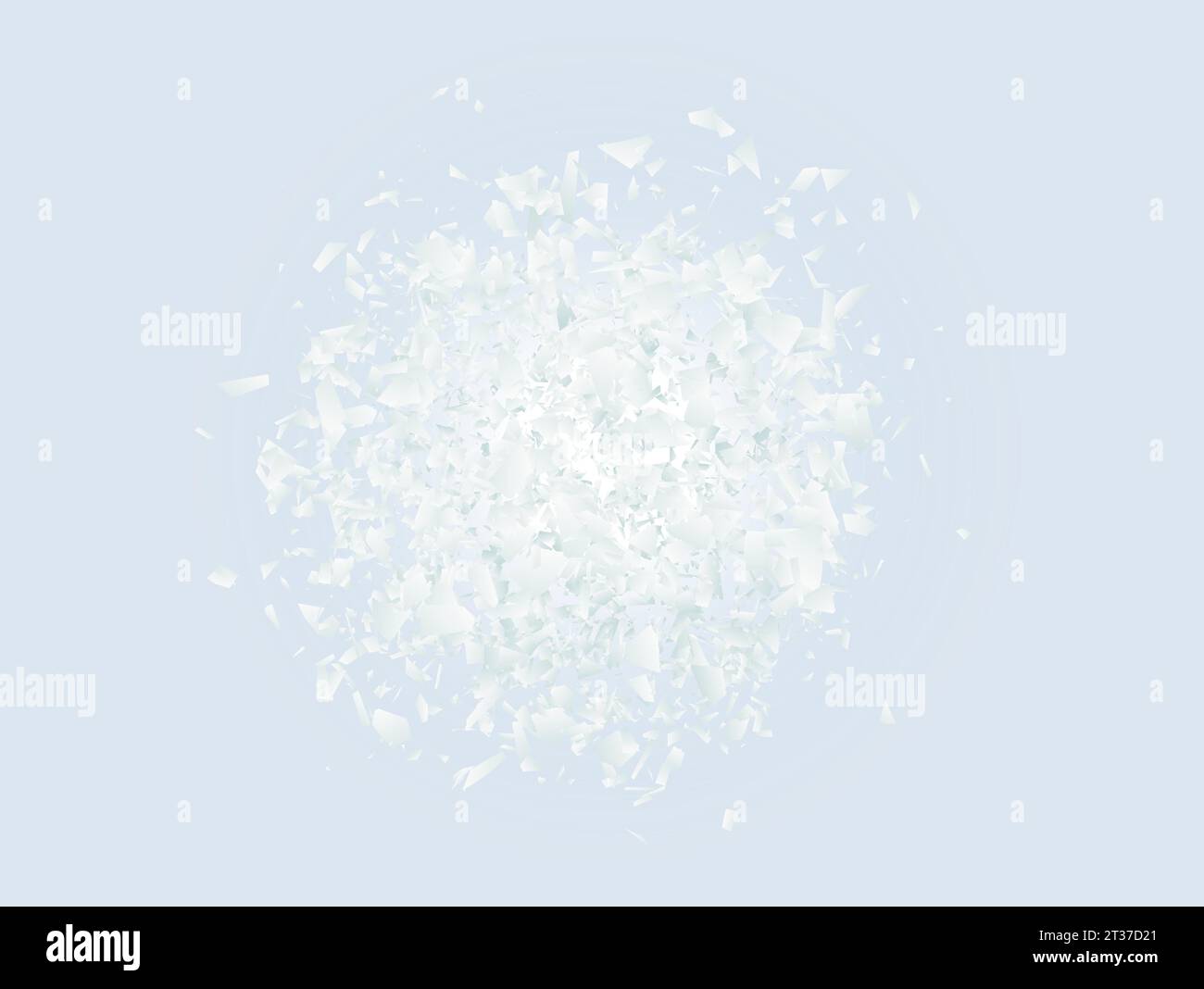 Abstract explosion cloud of white pieces on light blue background ...