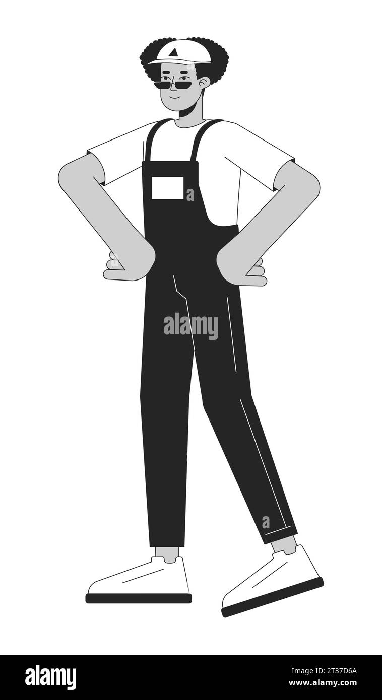 Confident standing delivery man hispanic black and white 2D line cartoon character Stock Vector ...