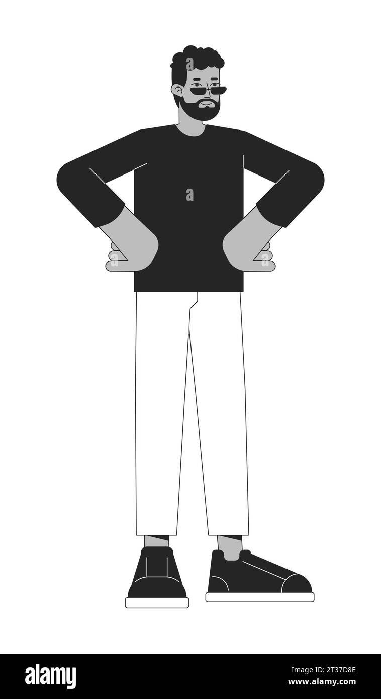 African American Man Confident Hands On Hips Black And White 2d Line