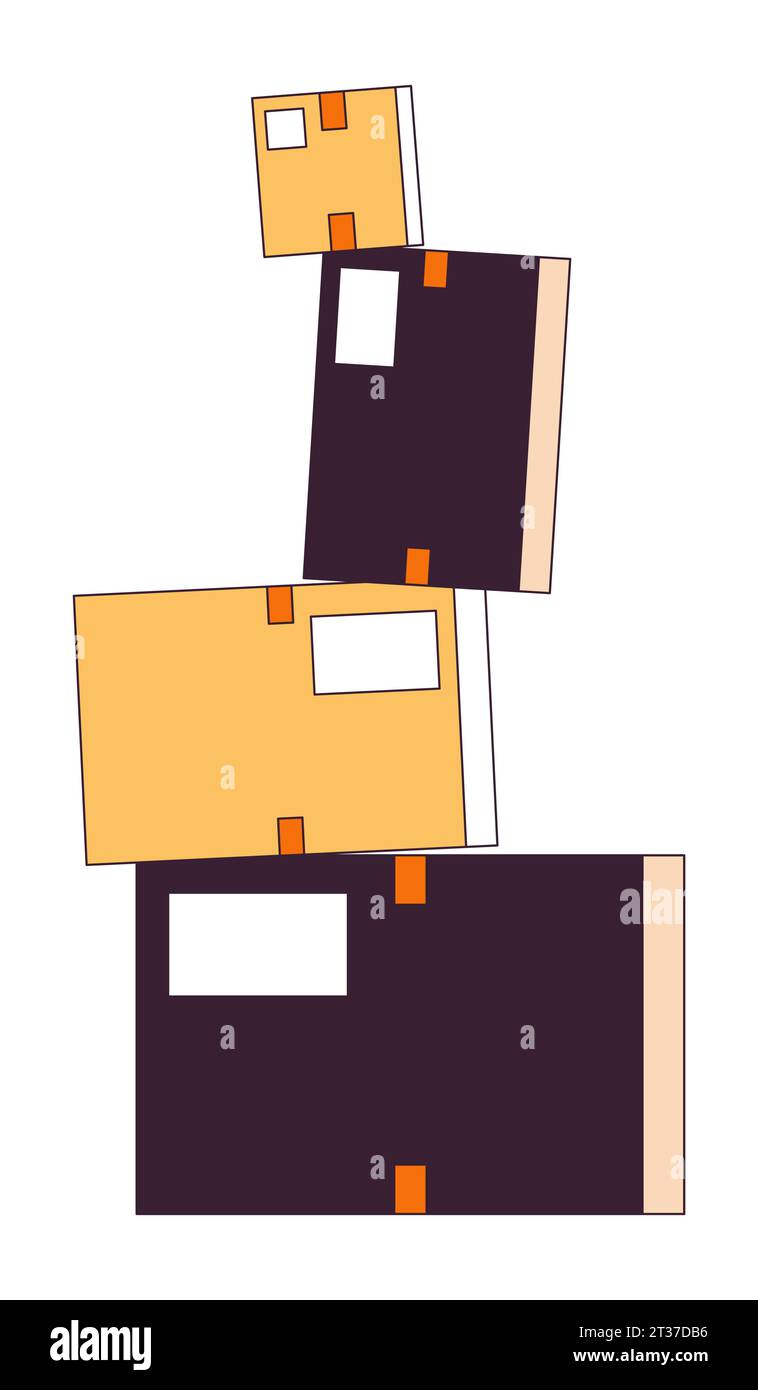 Unsteady pile of cardboard boxes 2D linear cartoon object Stock Vector ...