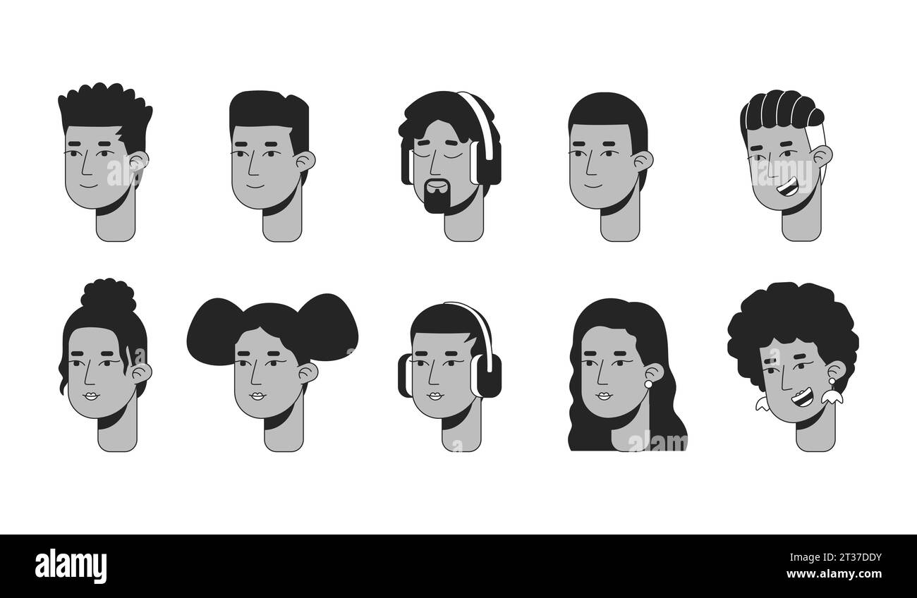 African American Millennial Black And White 2d Line Cartoon Character