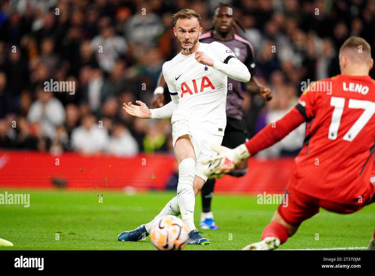 Tottenham Hotspur's James Maddison scores their side's second goal of ...