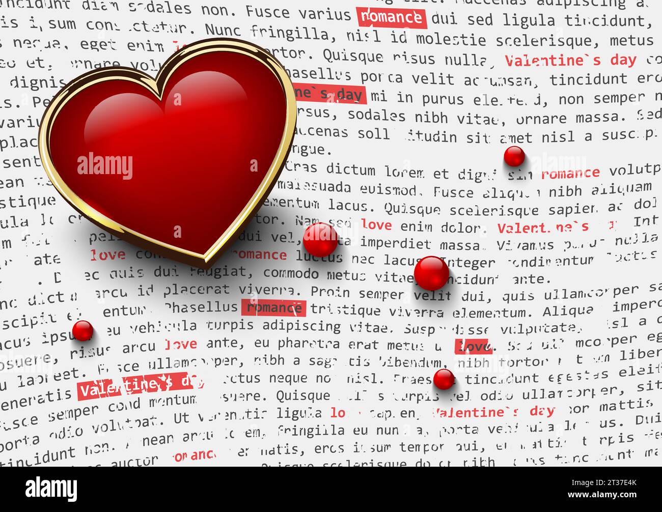 Valentines day white background with glossy red heart in golden frame ...