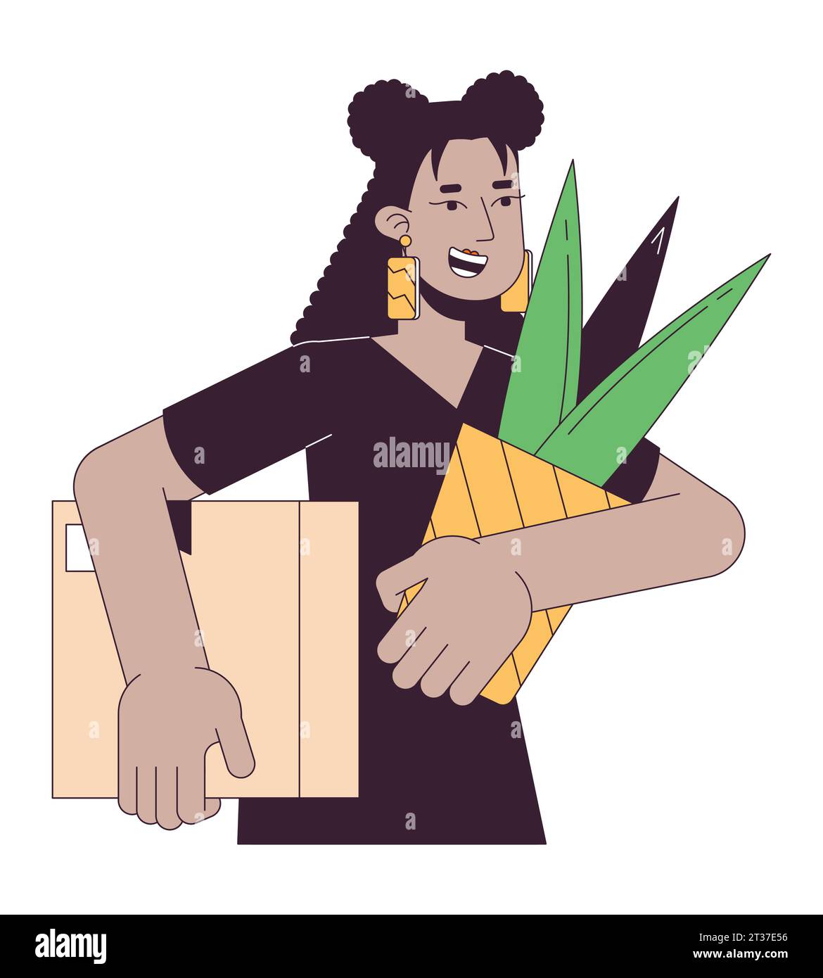 Latin american woman happy to leave work 2D linear cartoon character ...