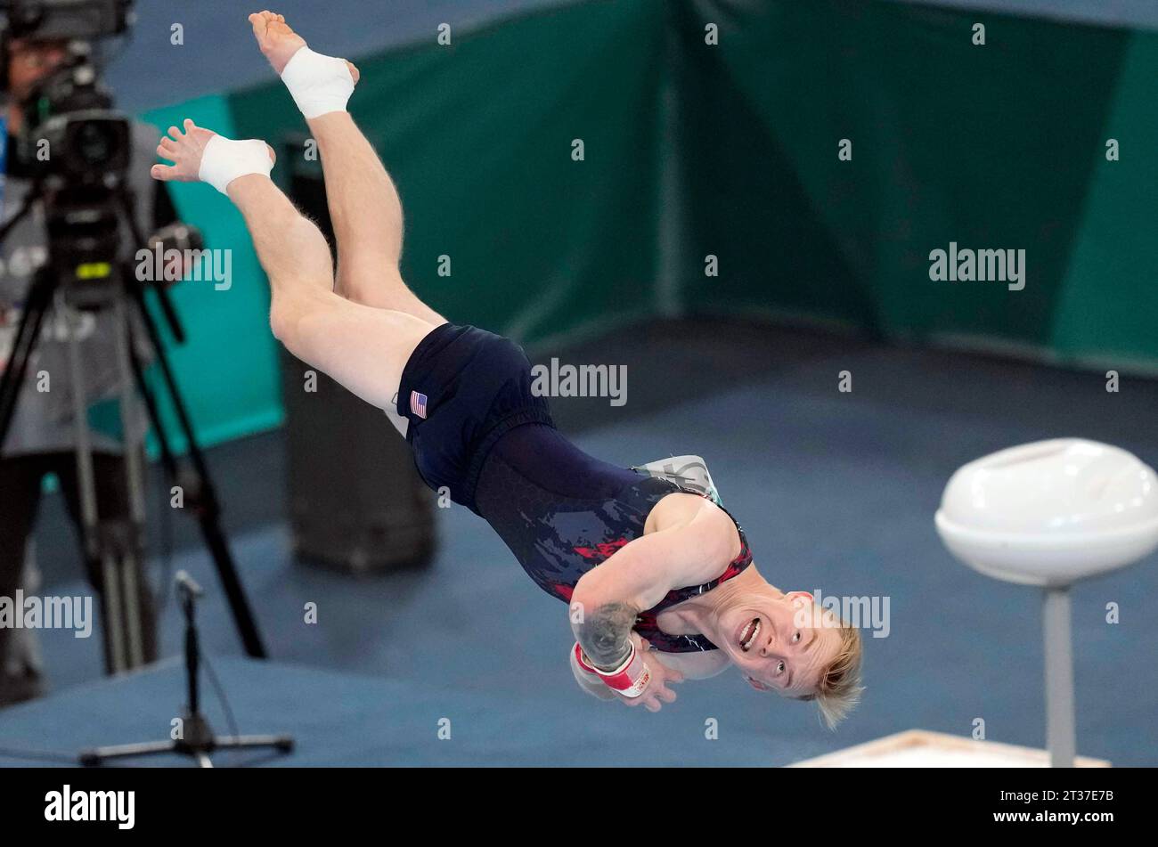Cameron Bock of the United States performs his floor exercise during ...