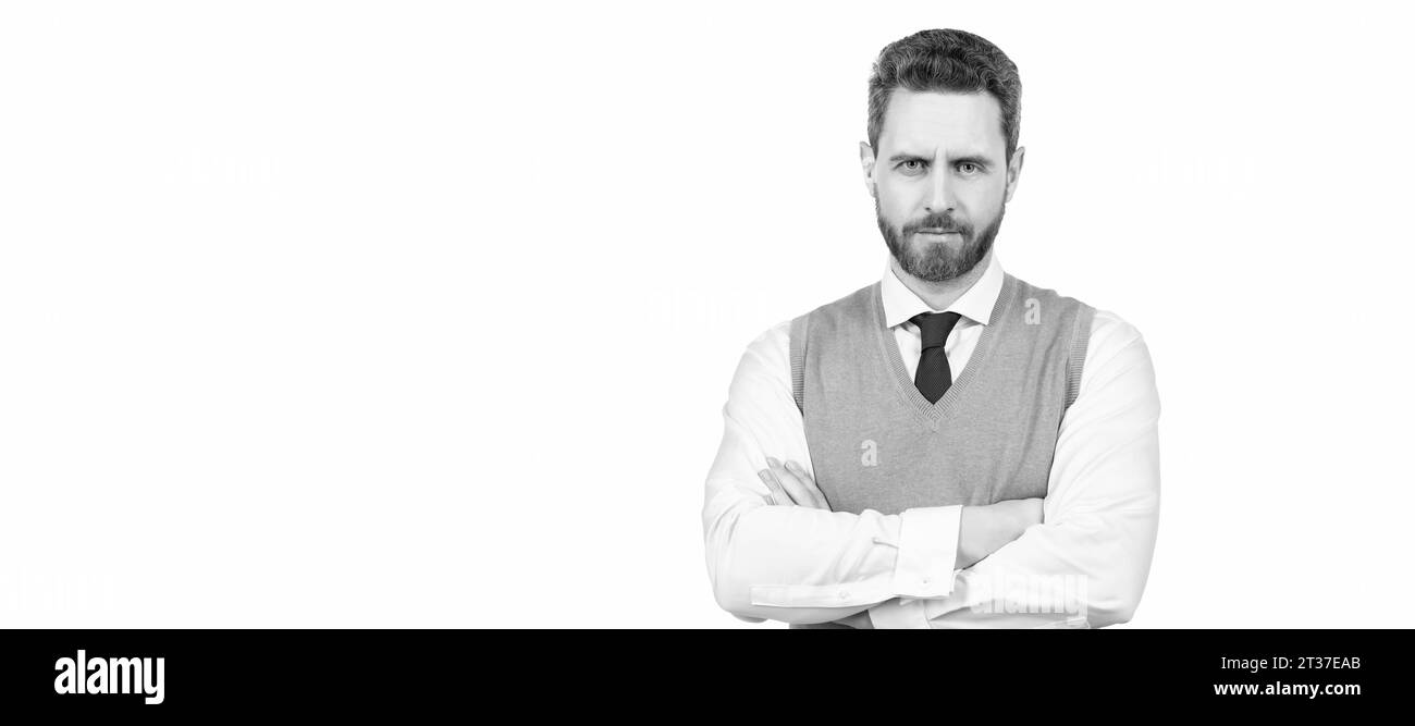 Man face portrait, banner with copy space. charismatic guy in ...