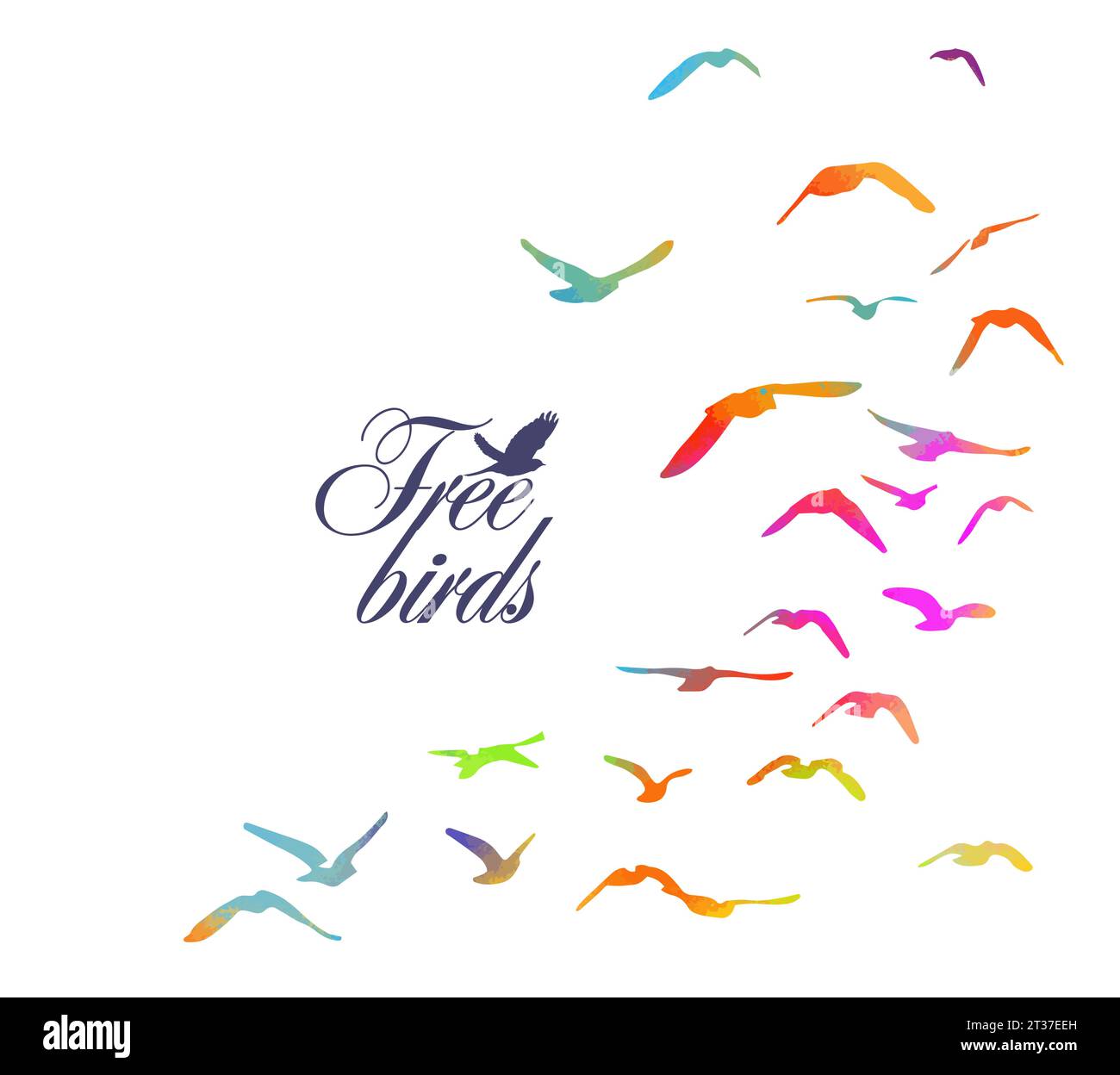 A flock of colored birds. Not AI, Illustrat3. Vector illustration Stock ...