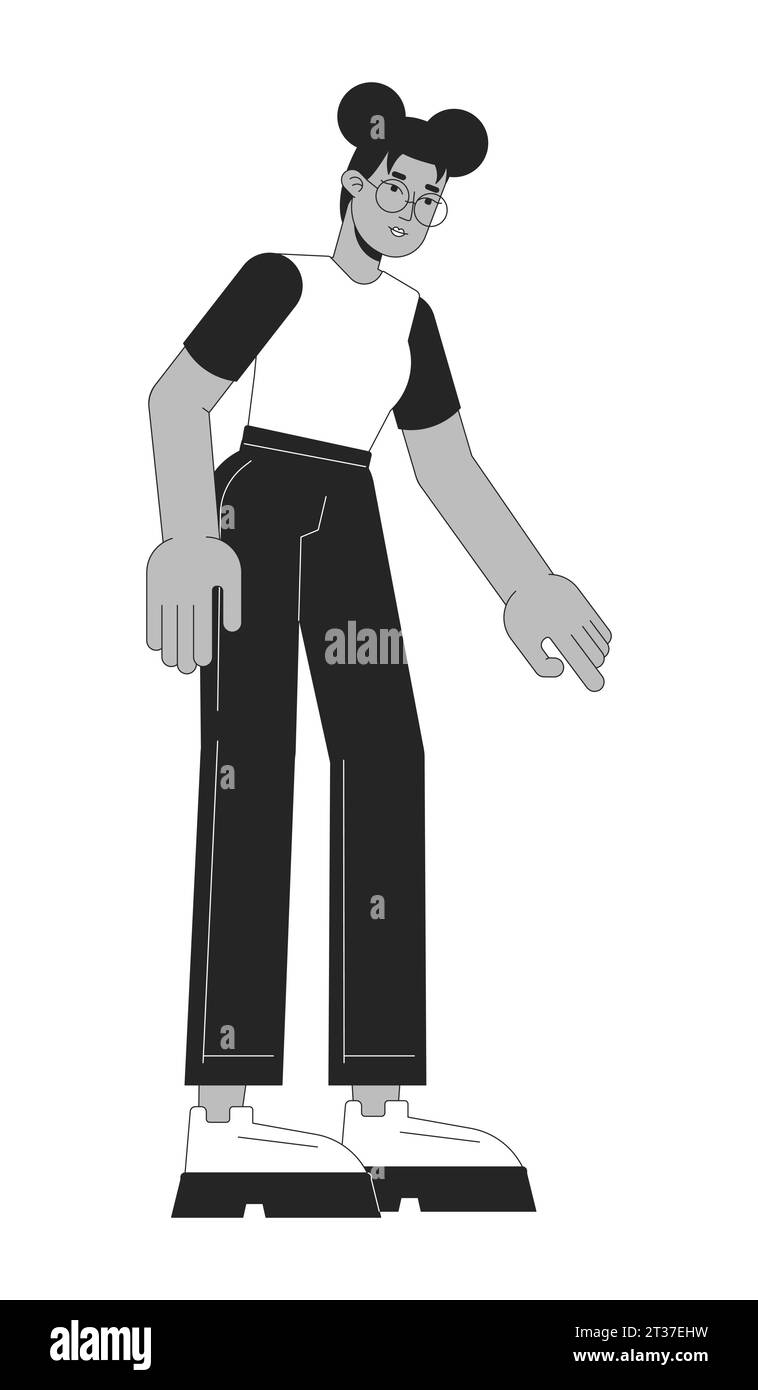 African American Young Woman Pointing Down Black And White 2d Line