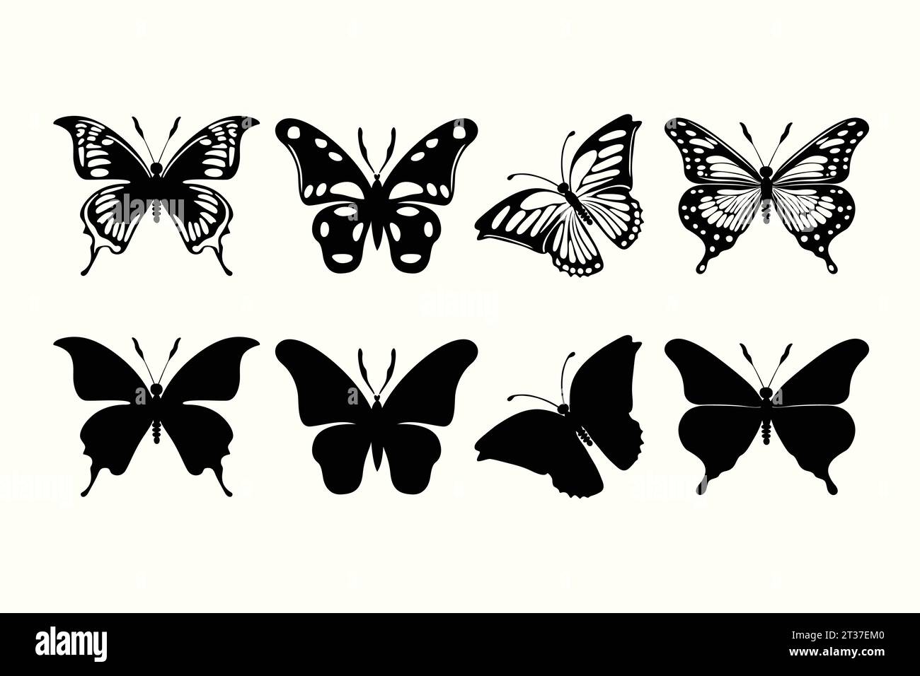 Icon and emblem of a butterfly in vector form and vector sillhouette ...