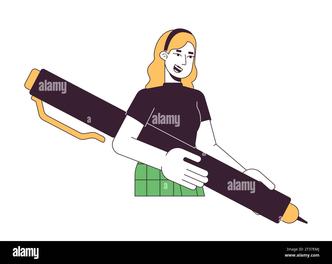 Caucasian young adult woman writer 2D linear cartoon character Stock ...