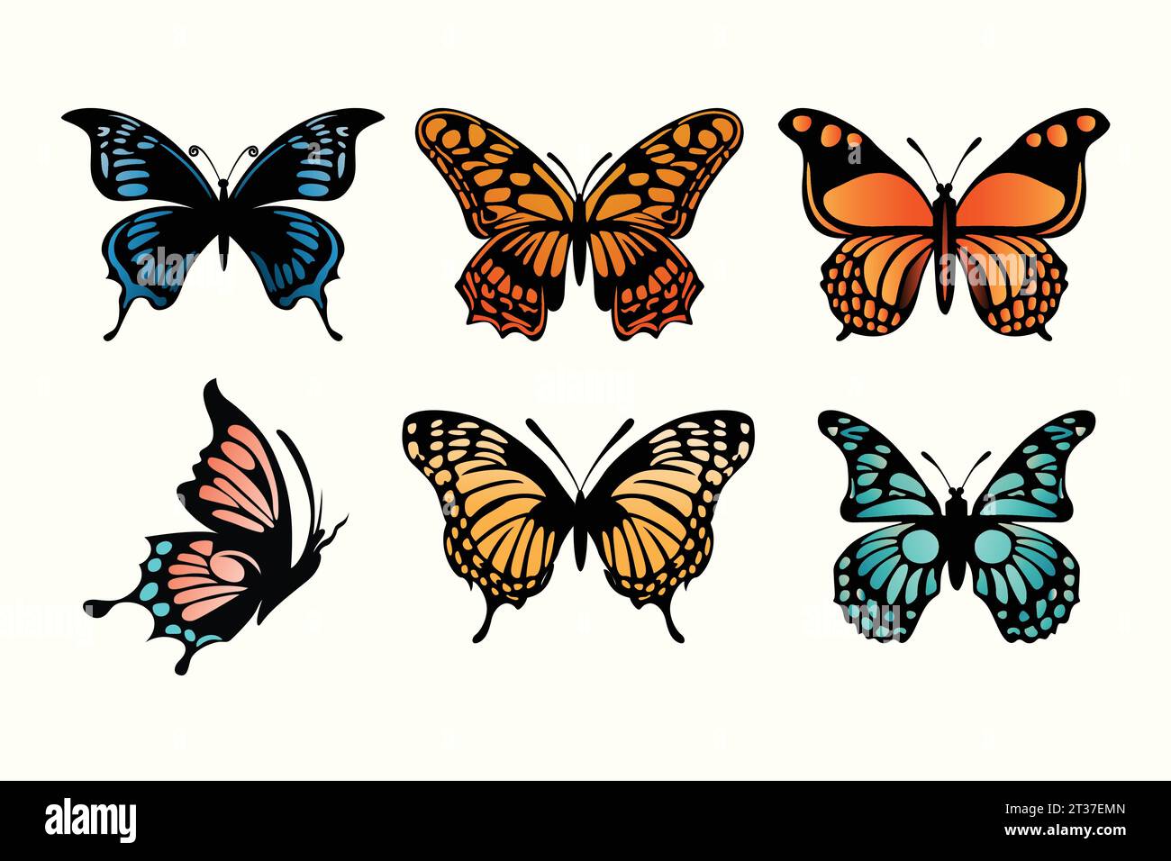 Icon and emblem of a butterfly in vector form and vector sillhouette ...