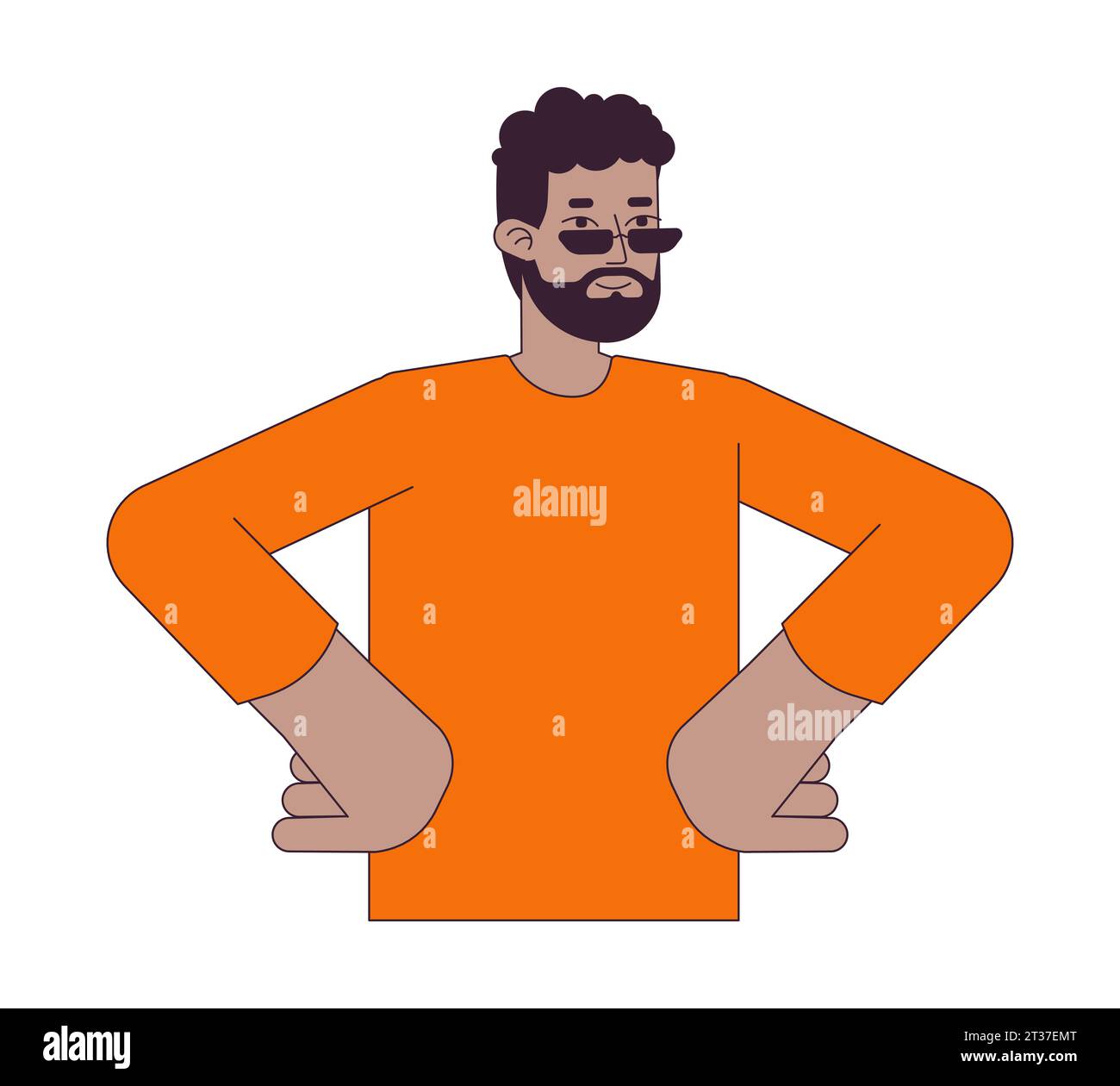 African american guy akimbo standing 2D linear cartoon character Stock ...