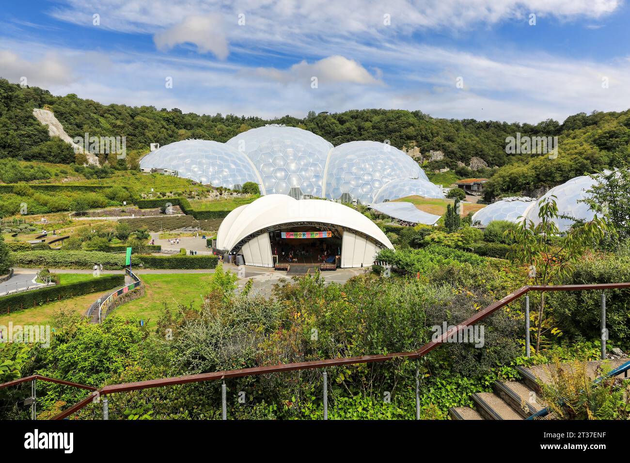 The Bio-domes and stage area of the Eden Project, a visitor attraction ...