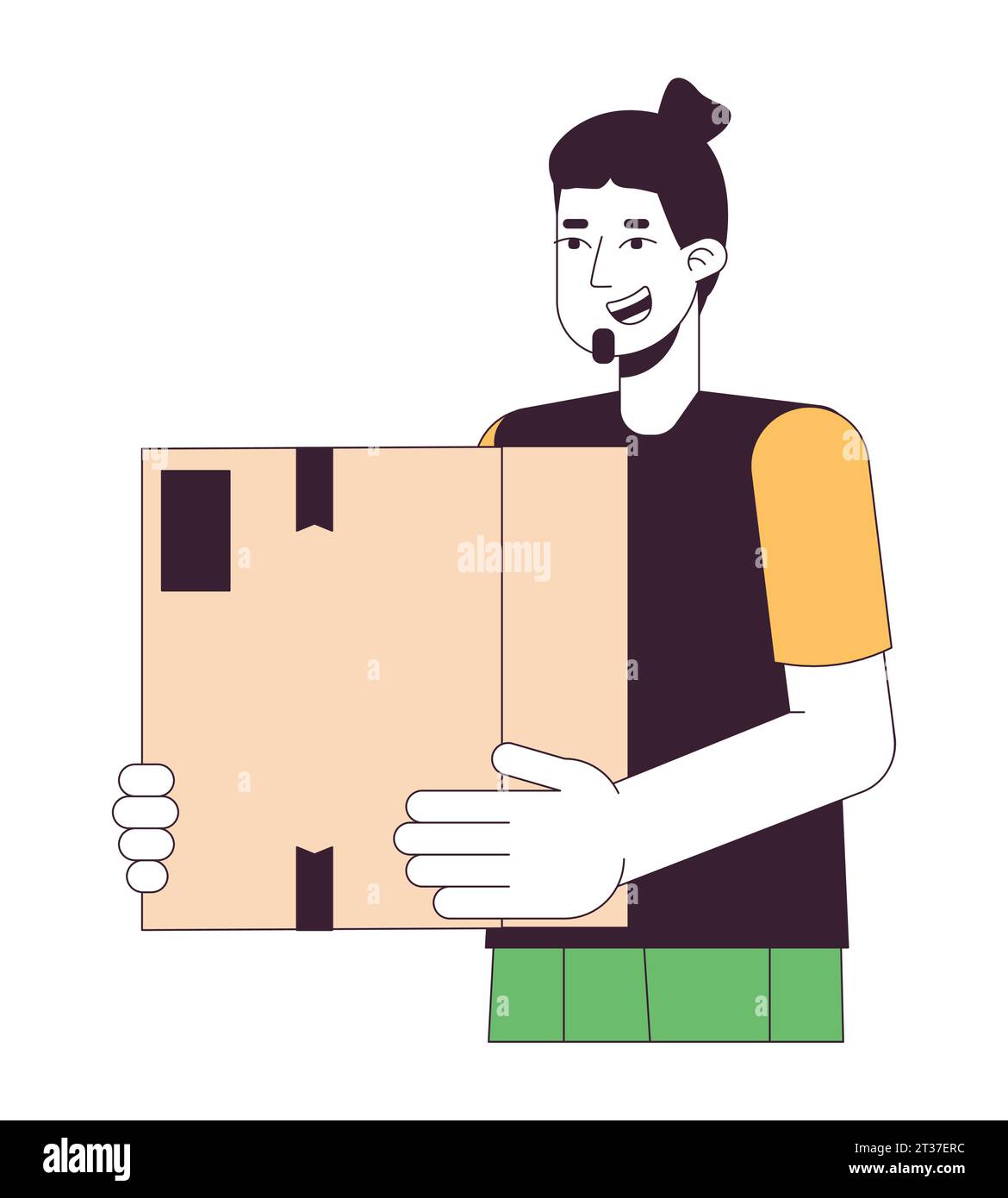 Excited caucasian guy holding cardboard box 2D linear cartoon character Stock Vector Image & Art ...