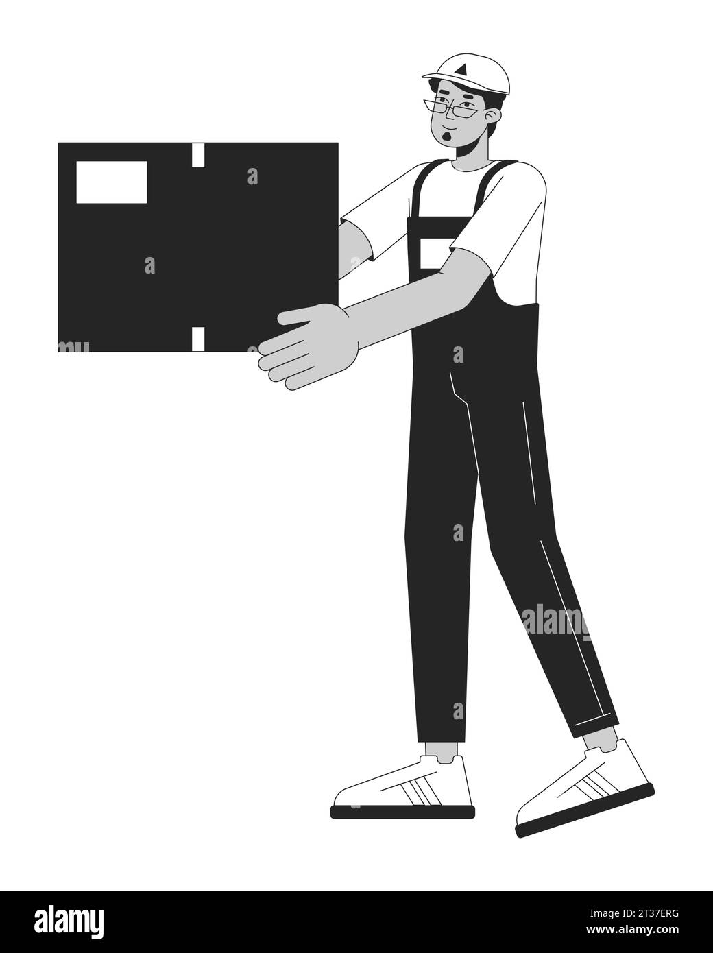 Arab adult male courier carrying parcel black and white 2D line cartoon character Stock Vector ...