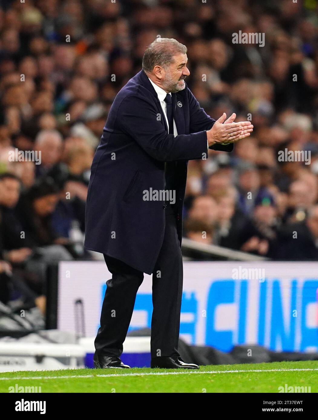 Tottenham Hotspur manager Ange Postecoglou gestures on the touchline ...