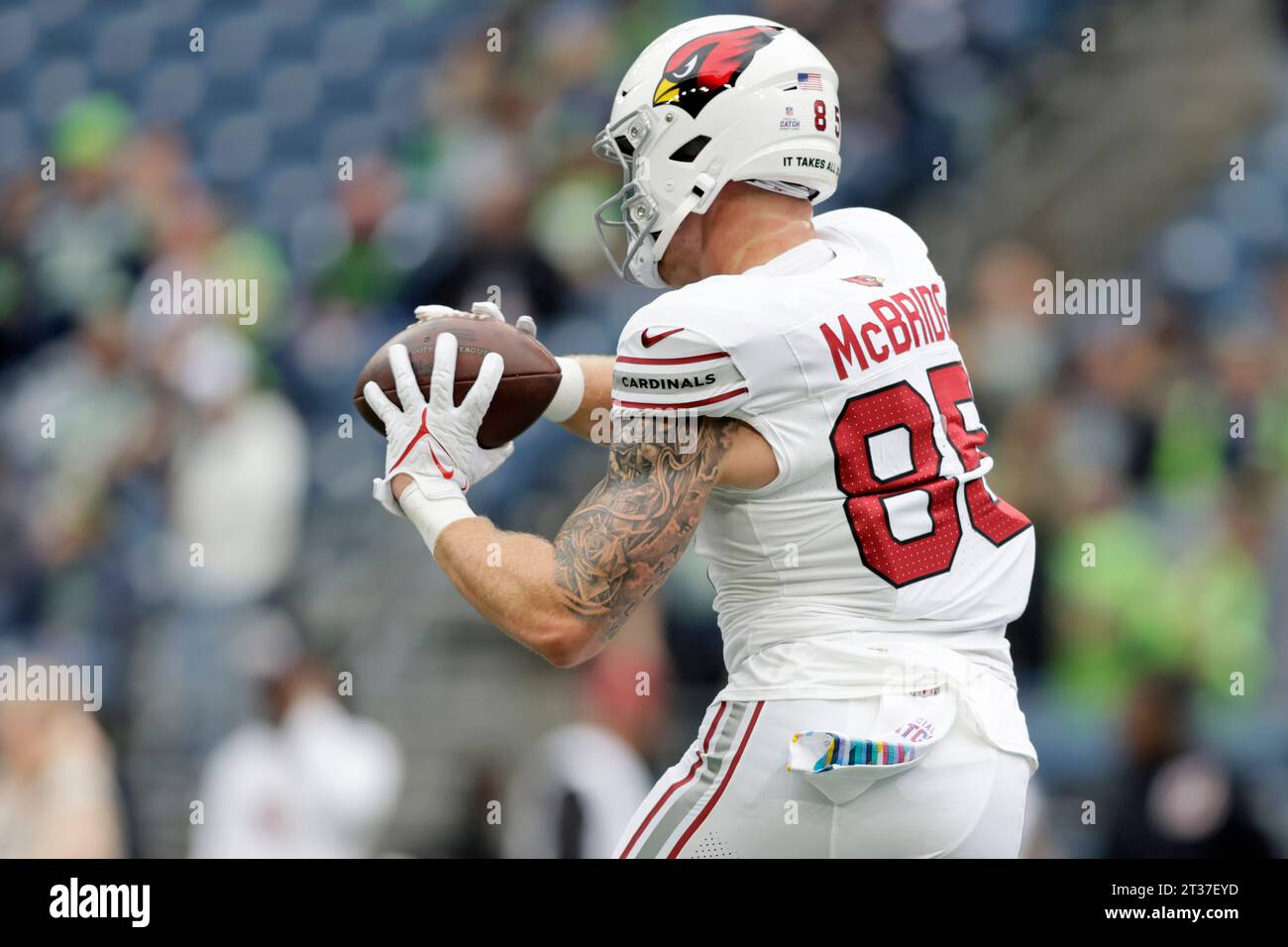 Arizona Cardinals tight end Trey McBride catches a pass during warmups ...