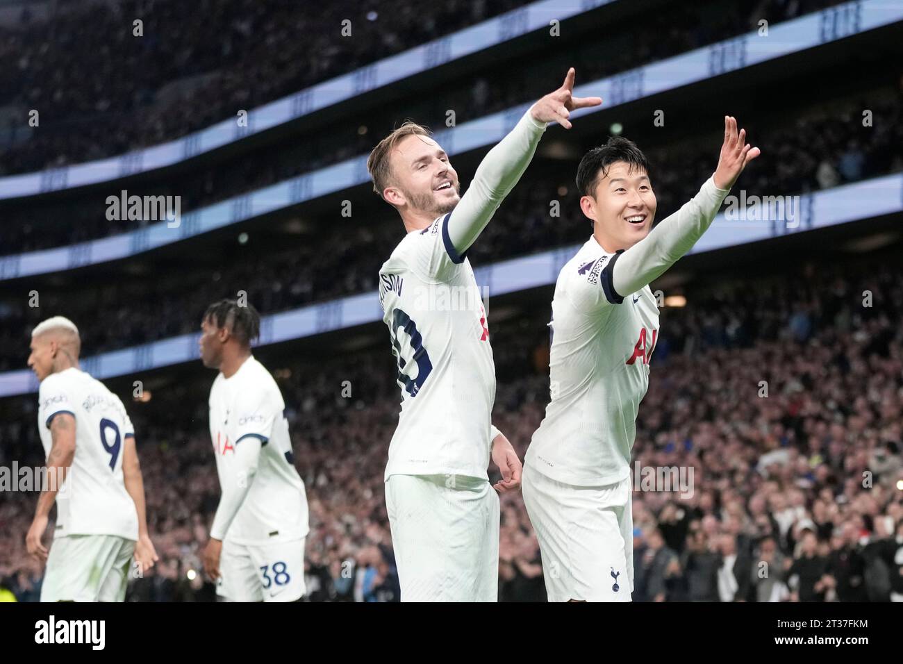 Tottenham's Son Heung-min, right, and Tottenham's James Maddison during ...
