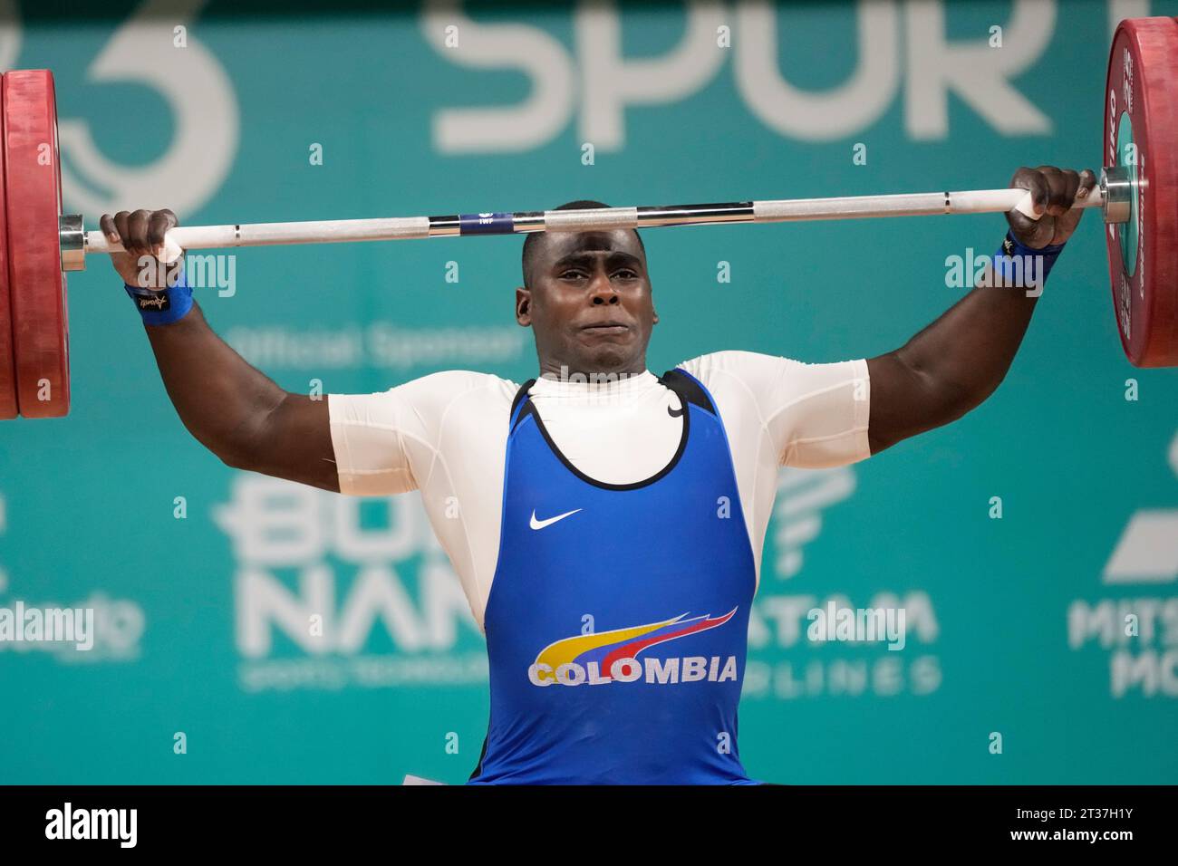 Colombia's Jhonatan Rivas competes in the men's 102kg weightlifting ...