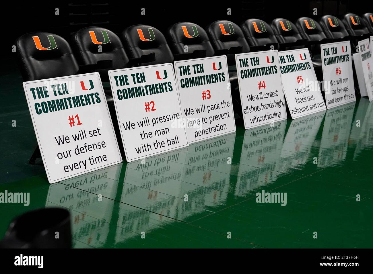 Boards with the ten commitments are displayed along the court during ...