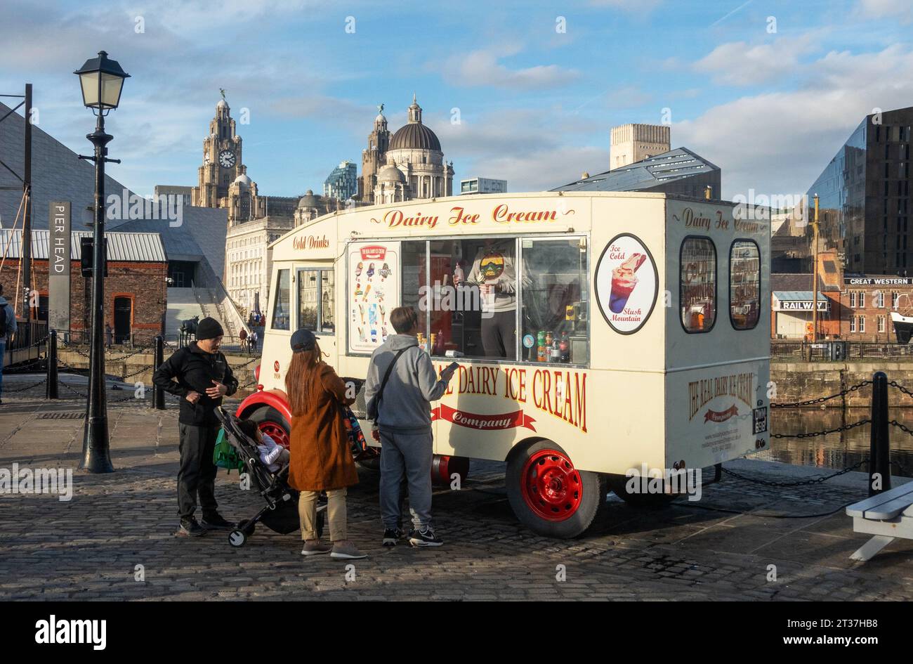 Dairy Ice Cream truck at Pier Head Liverpool Stock Photo - Alamy