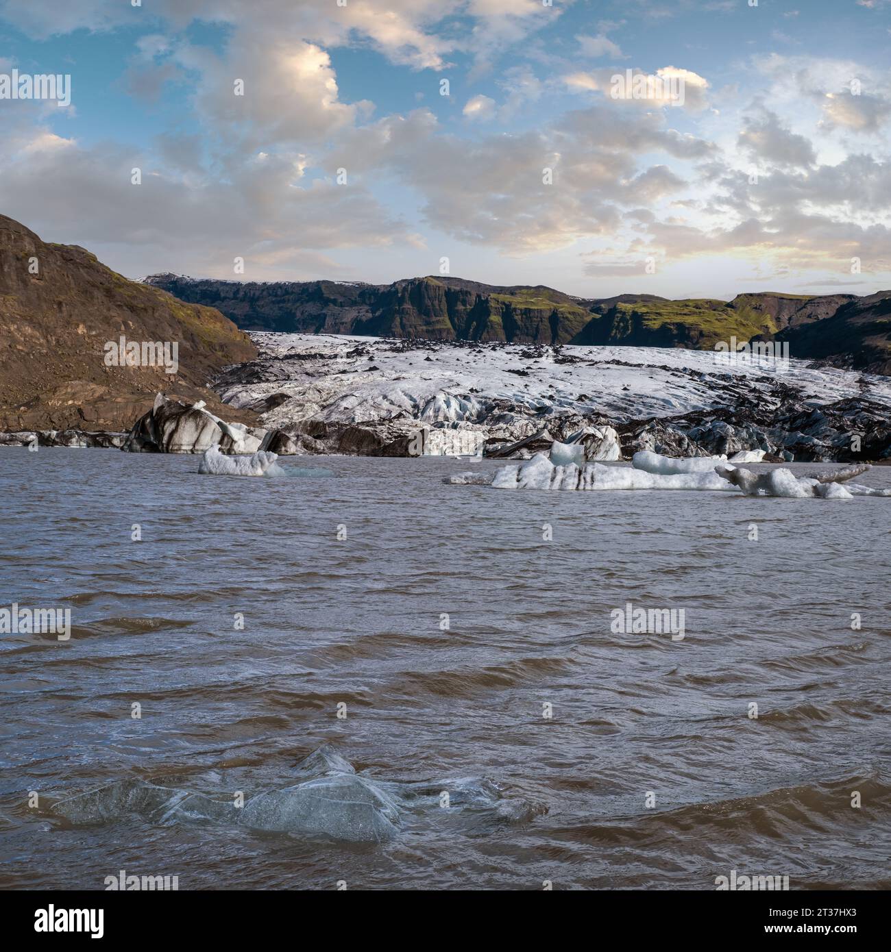 Solheimajokull picturesque glacier in southern Iceland. The tongue of ...