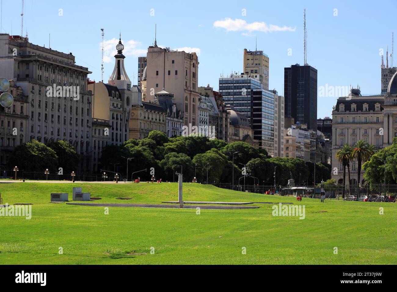 Cityscape of Monserrat of Buenos Aires with Parque Colon park in foreground.Buenos Aires ...