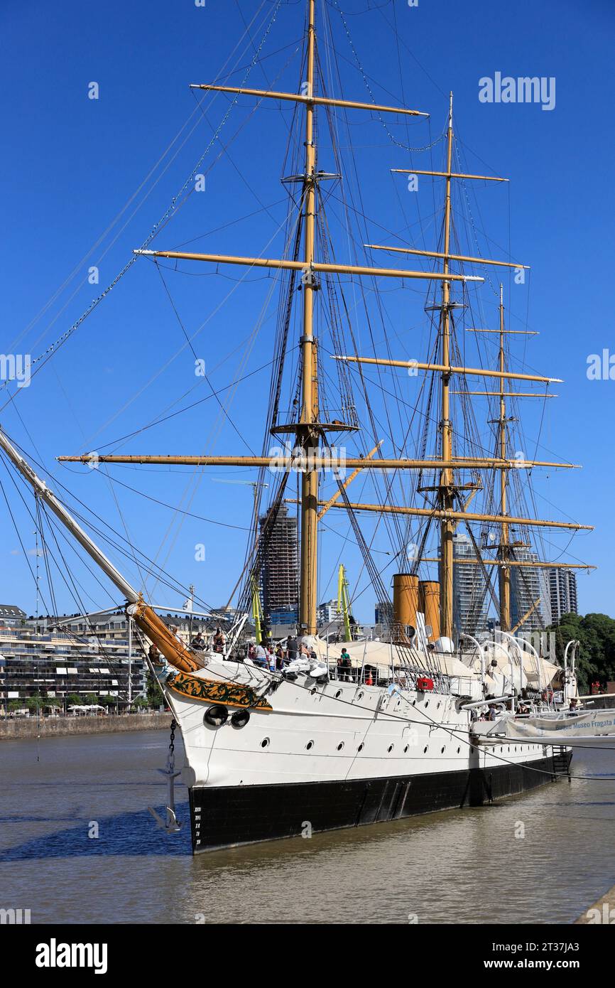 The museum ship Fragata ARA Presidente Sarmiento at dock 3. Puerto ...