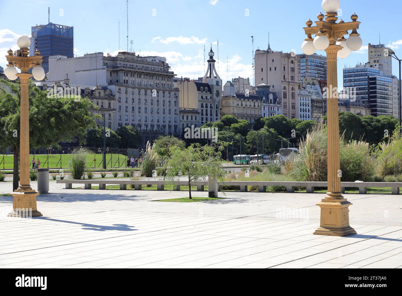 The cityscape of Monserrat district of Buenos Aires from stairs Paseo ...