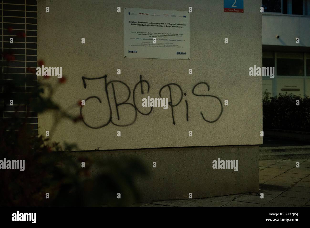 Warsaw, Poland. 23rd Oct, 2023. A disemvoweled expletive lambasting the ...