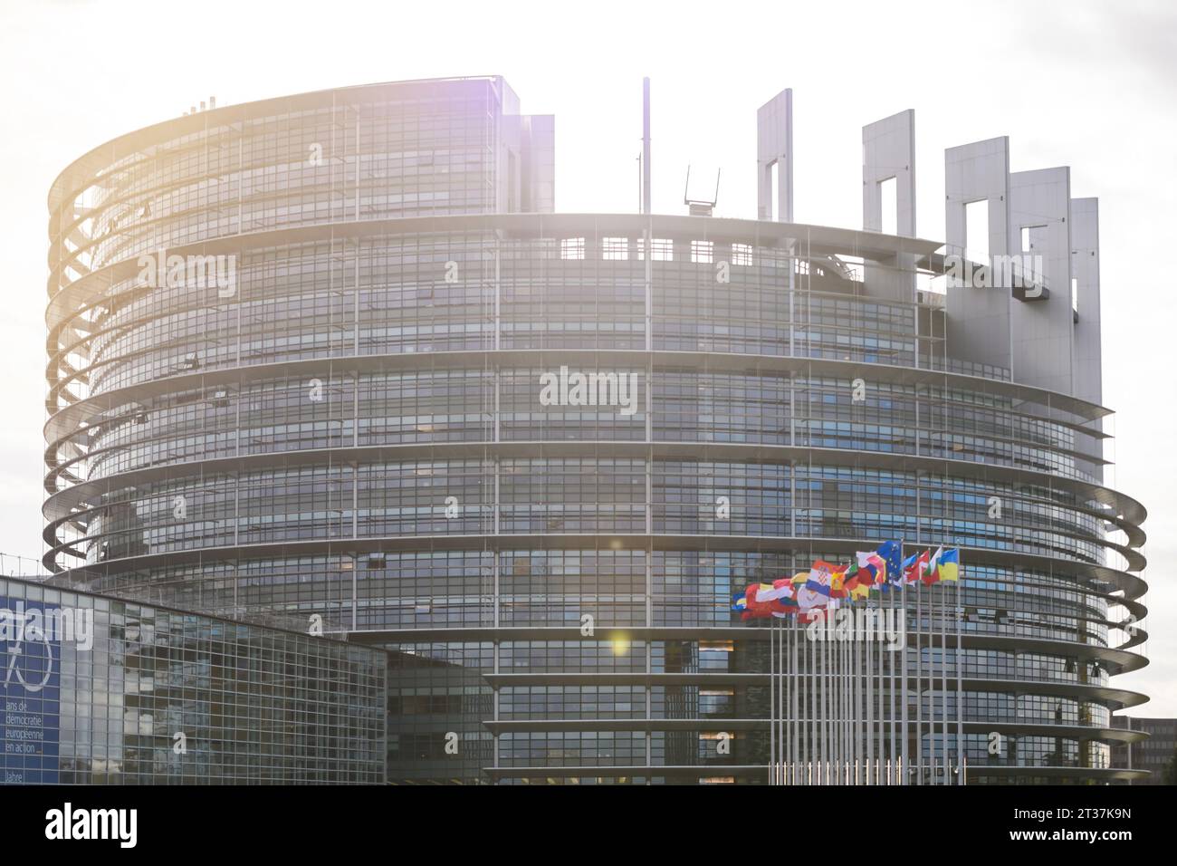 The modern facade of the European Parliament building in Strasbourg ...
